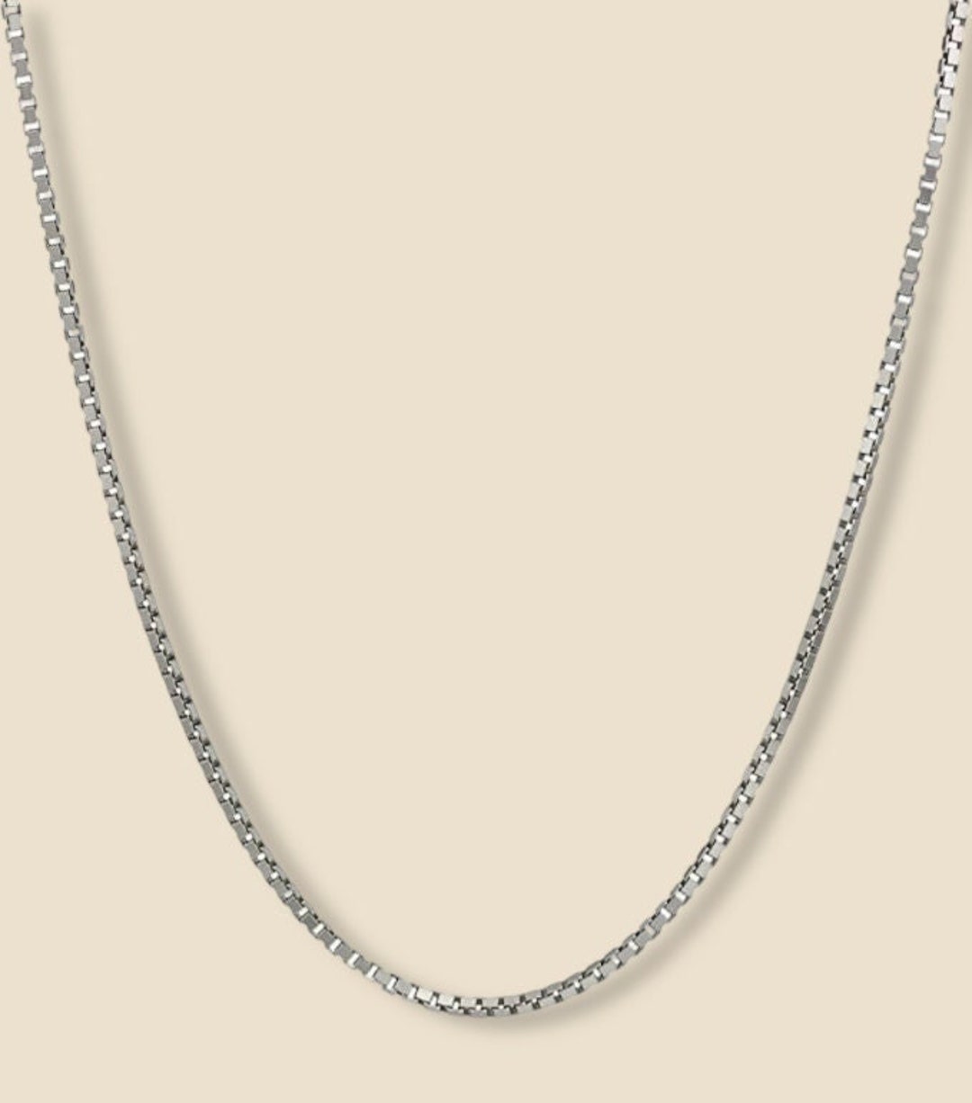 14k Solid White Gold Box Chain Necklace Real Gold Box Chain Necklace ...