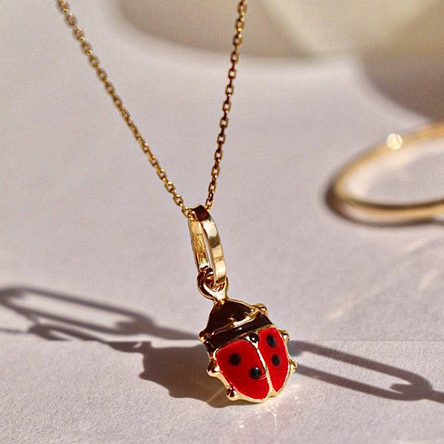 14K Real Gold Ladybug Charm | Red Enamel Ladybird Pendant by Tehrani ...
