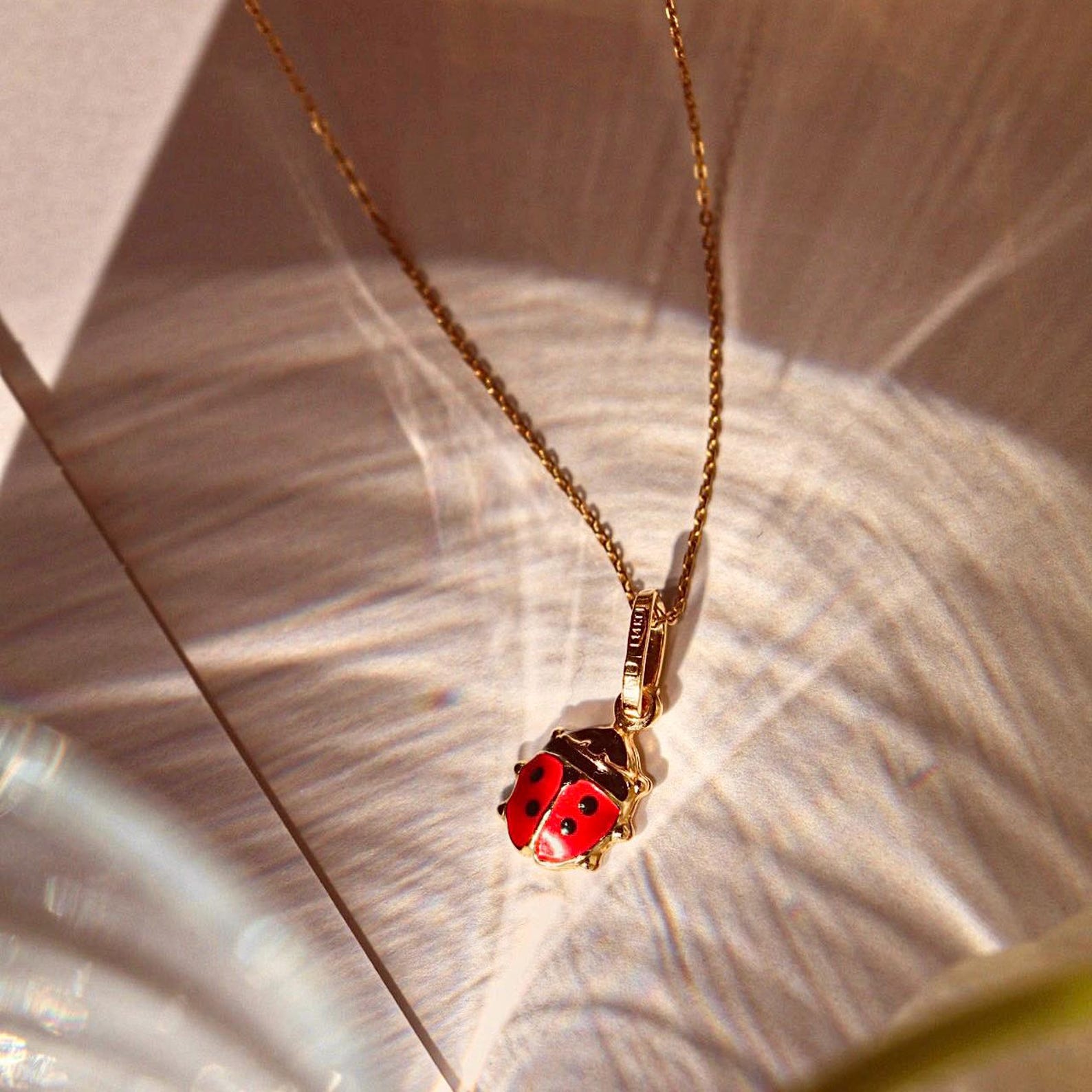 14K Real Gold Ladybug Charm | Red Enamel Ladybird Pendant by Tehrani ...