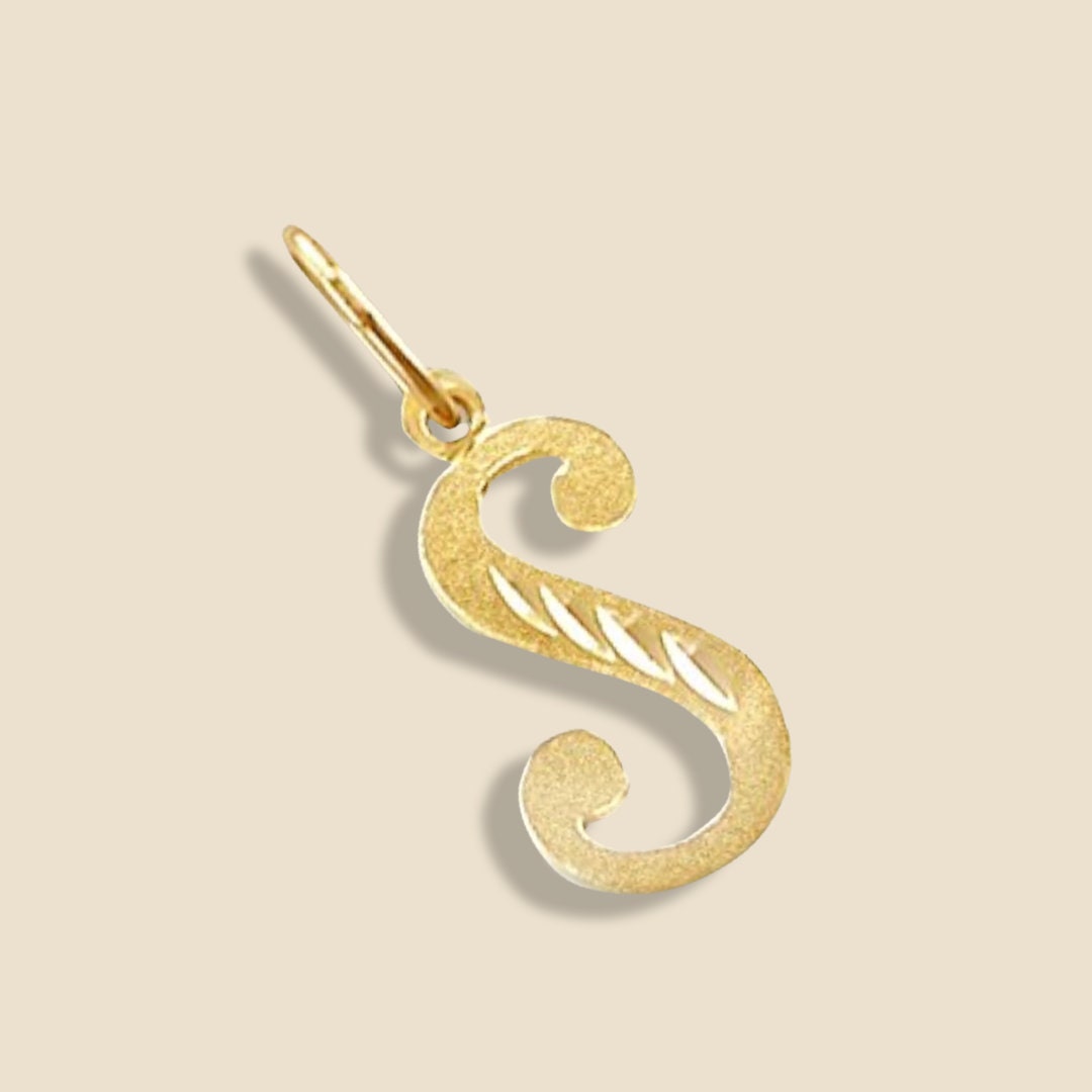 14k Solid Gold Initial S Charm Letter Pendant Birthday Gift Gold ...