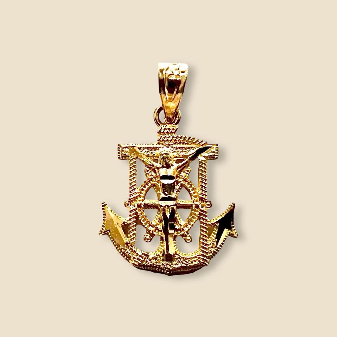 14K Gold Anchor Jesus Crucifix Pendant | Religious Charm | Dainty Faith ...