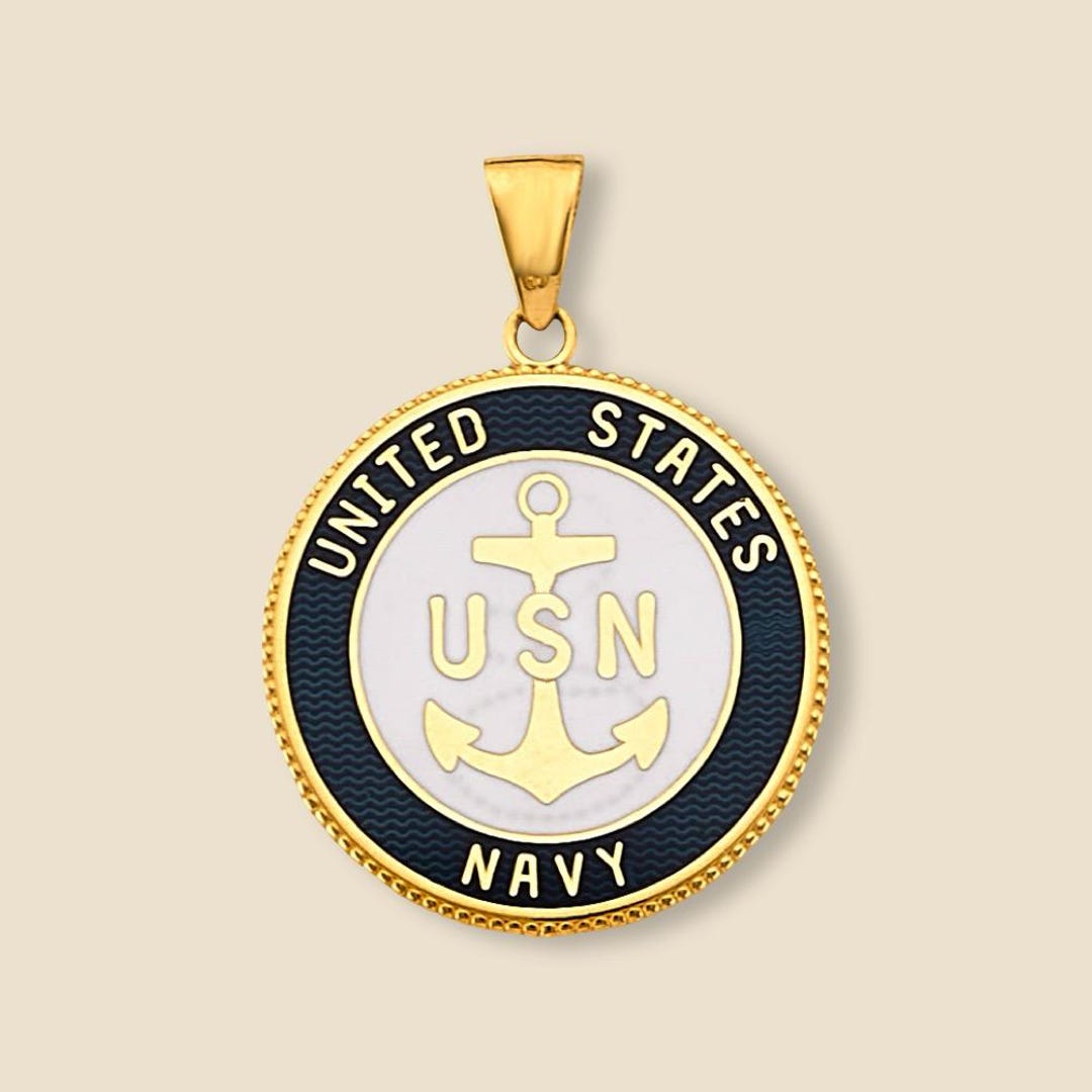 14K Gold US Navy Pendant | Double-sided Military Charm | Fine Jewelry ...