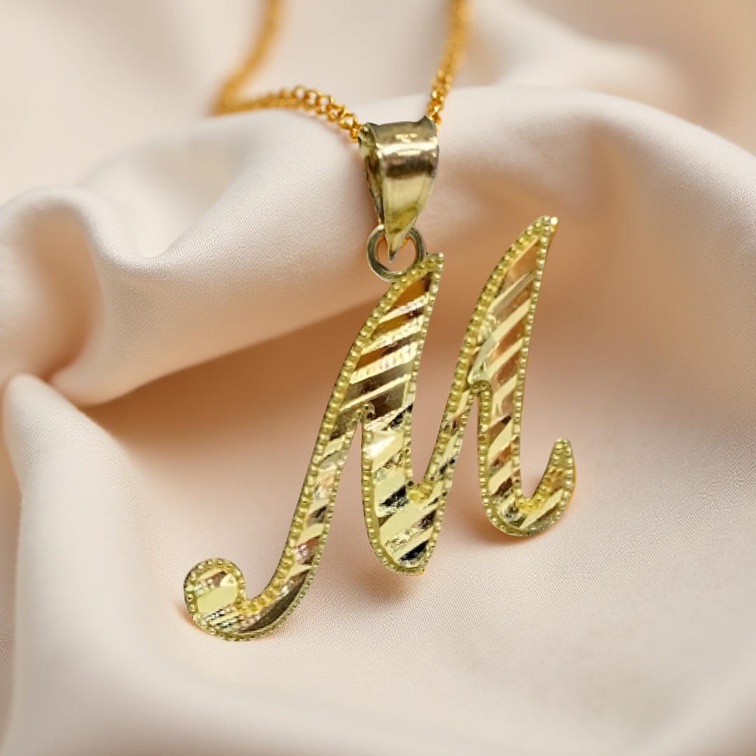 14K Gold Initial M Pendant | Dainty Personalized Letter Charm | Fine ...