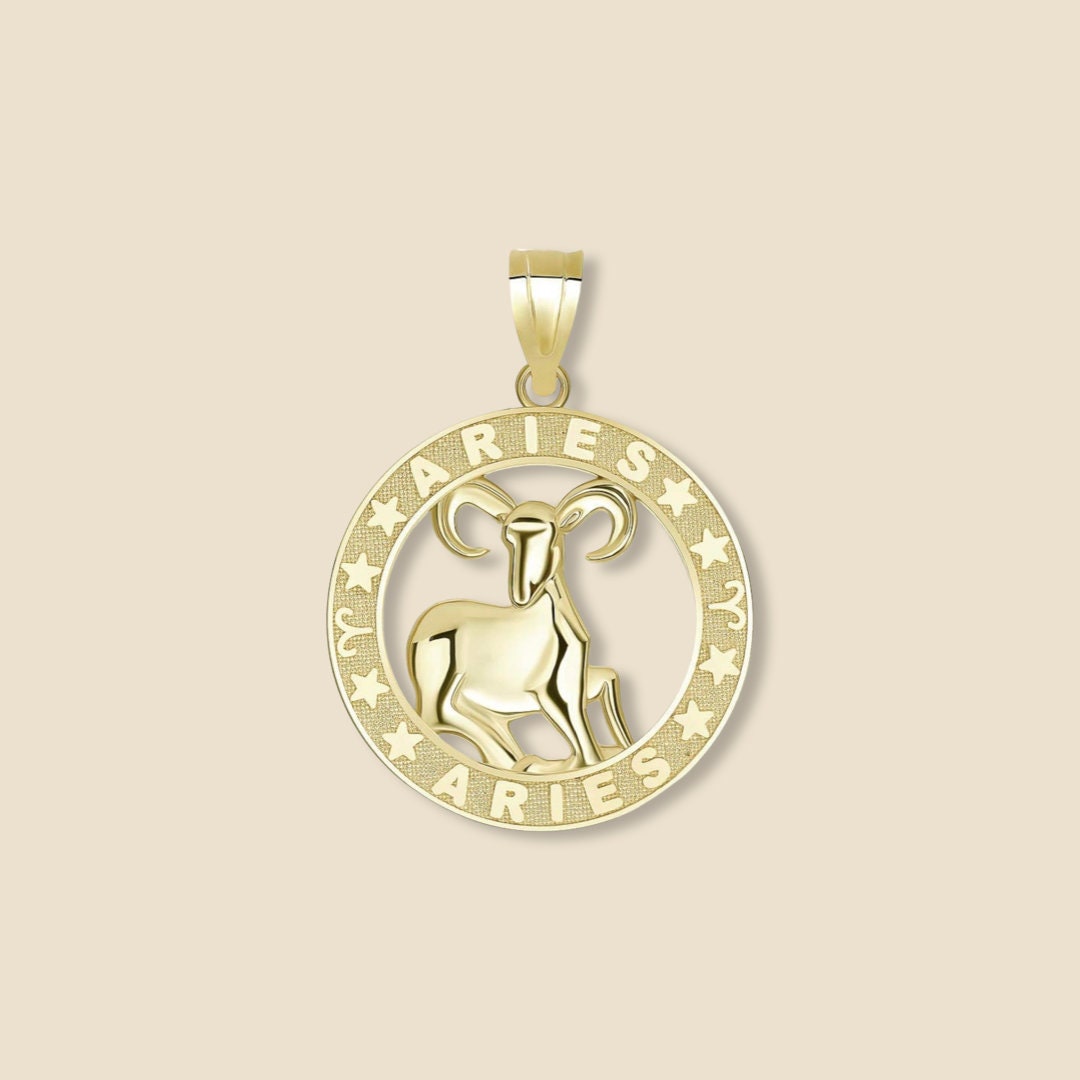 14k Solid Gold Aries Pendant Birthday Gift Aries Zodiac Sign Tehrani ...