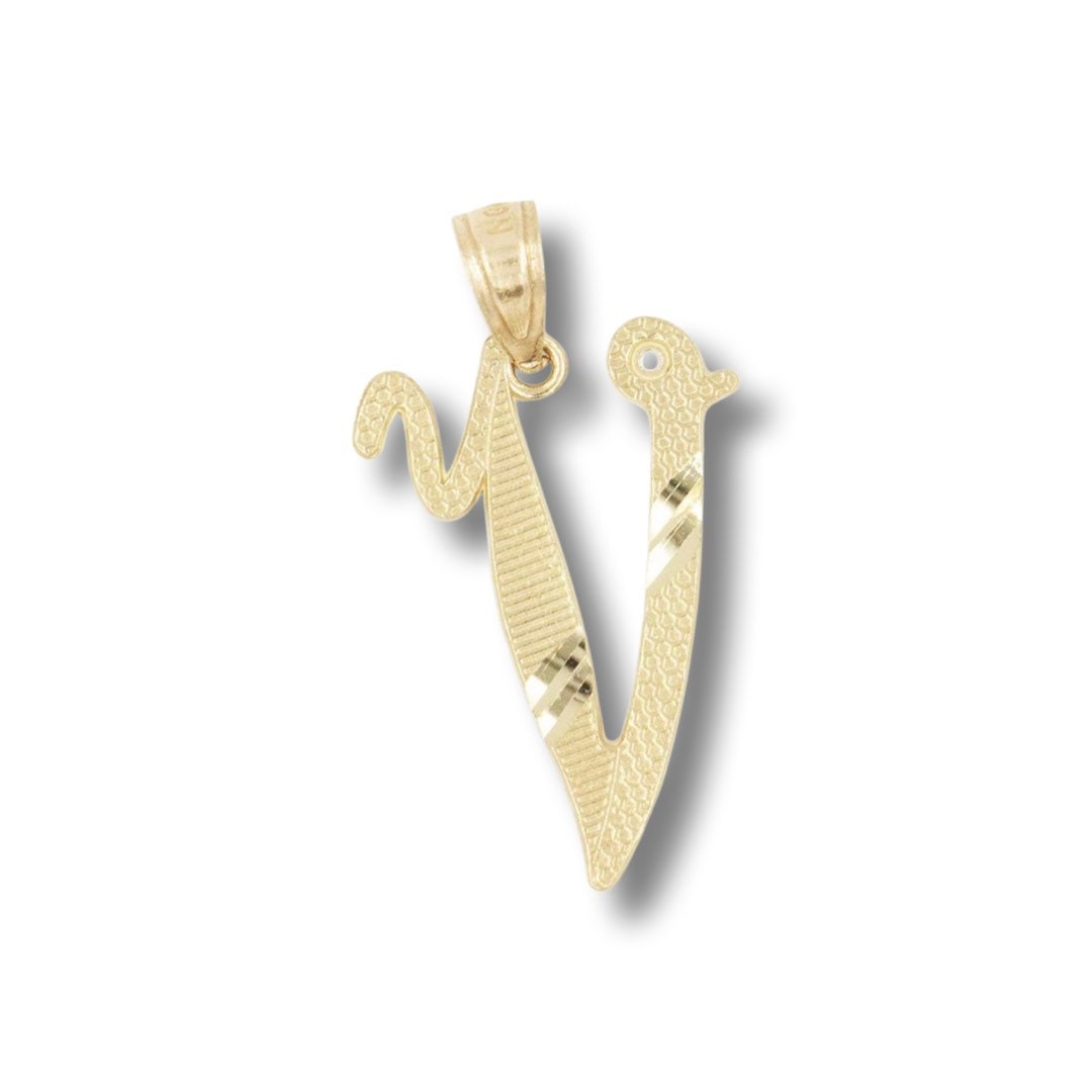 14k Real Gold Initial v Pendant/charm Gold Letter v Pendant for Him/her ...
