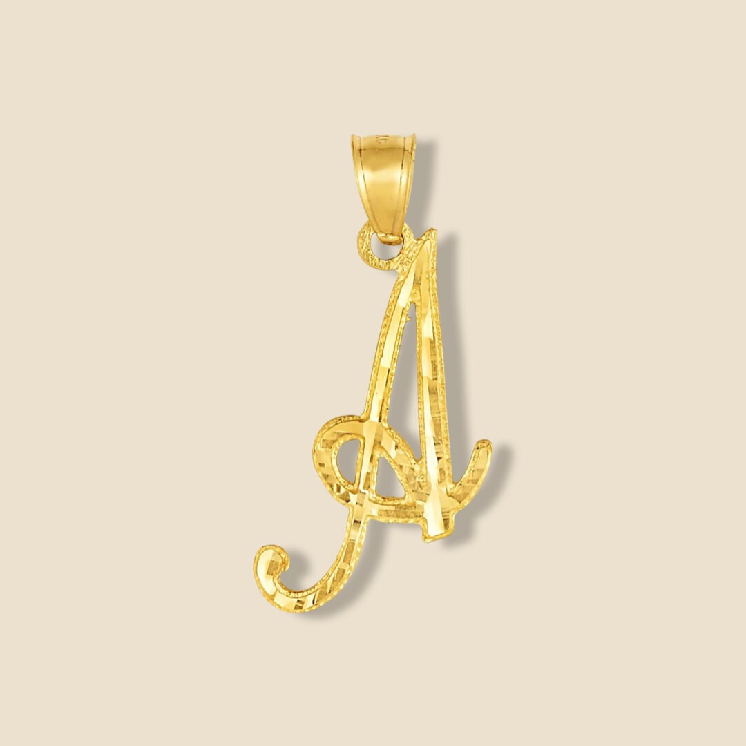 14k Solid Gold Initial A Pendant Birthday Gift Real Gold Initial ...