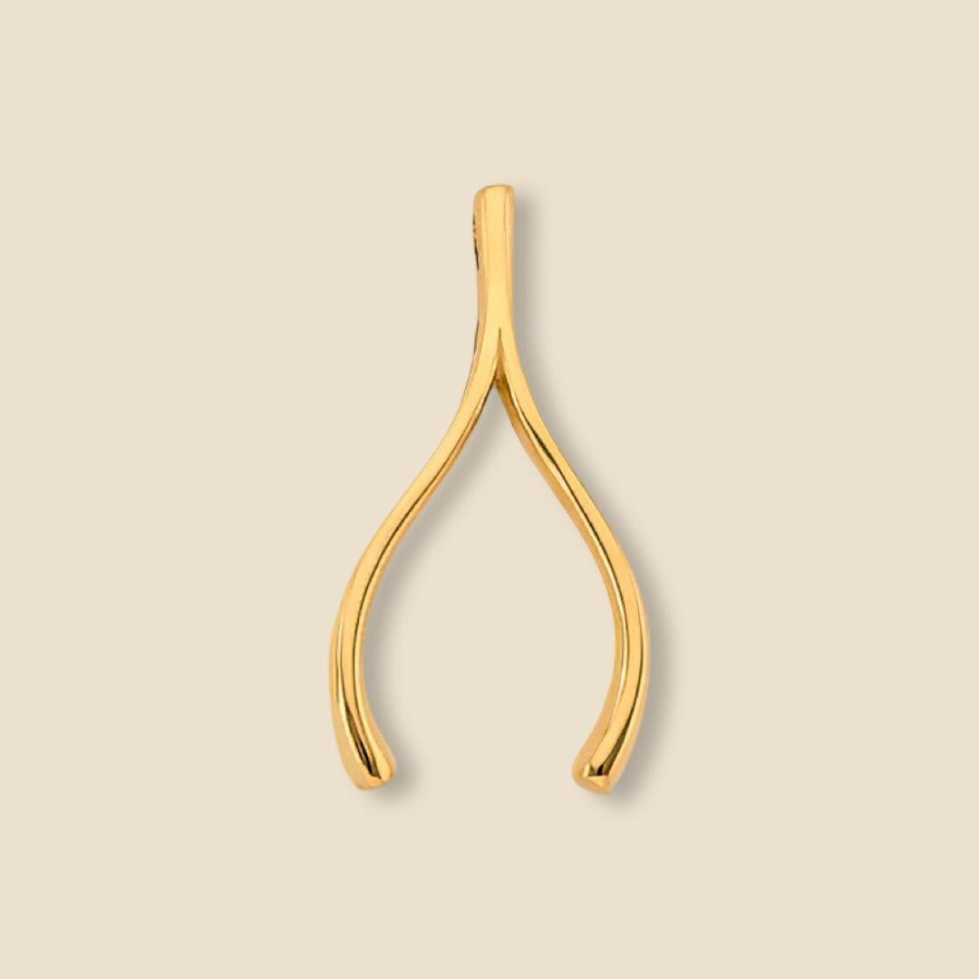 14K Gold Wishbone Pendant | Symbol of Luck & New Beginnings | Dainty ...