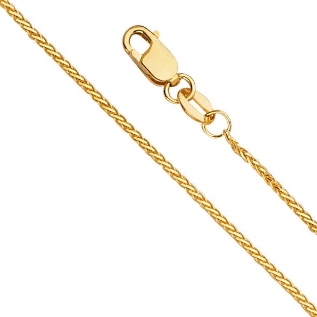 14K Solid Gold 1mm D.C. Round Wheat Chain Necklace Real Gold Wheat ...