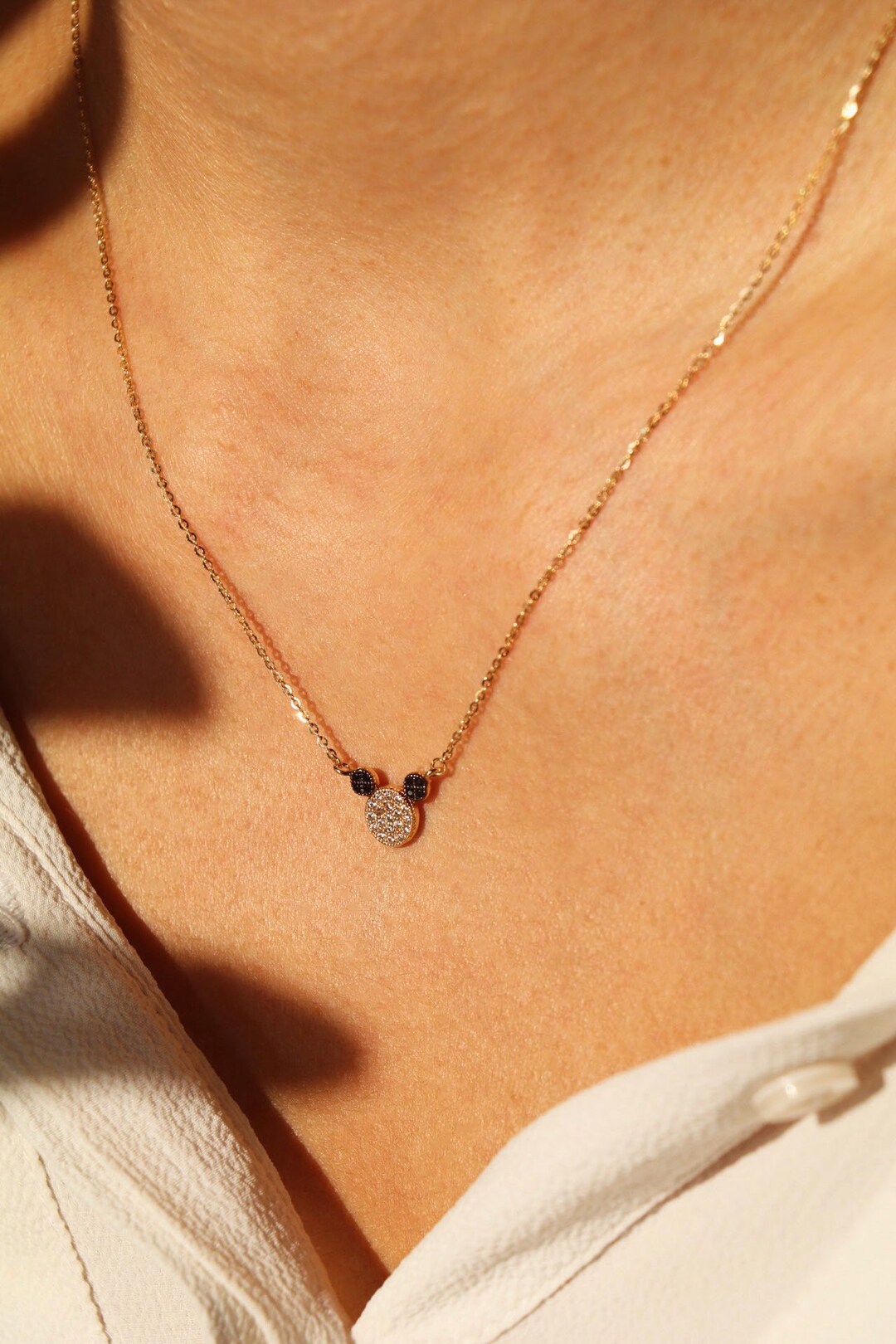 14k Solid Gold Mouse Necklace Birthday Gift Everyday Jewelry Minimal ...