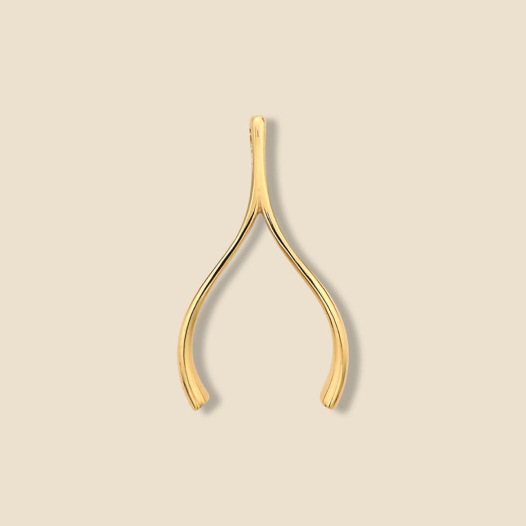 14K Gold Wishbone Pendant | Symbol of Luck & New Beginnings | Dainty ...