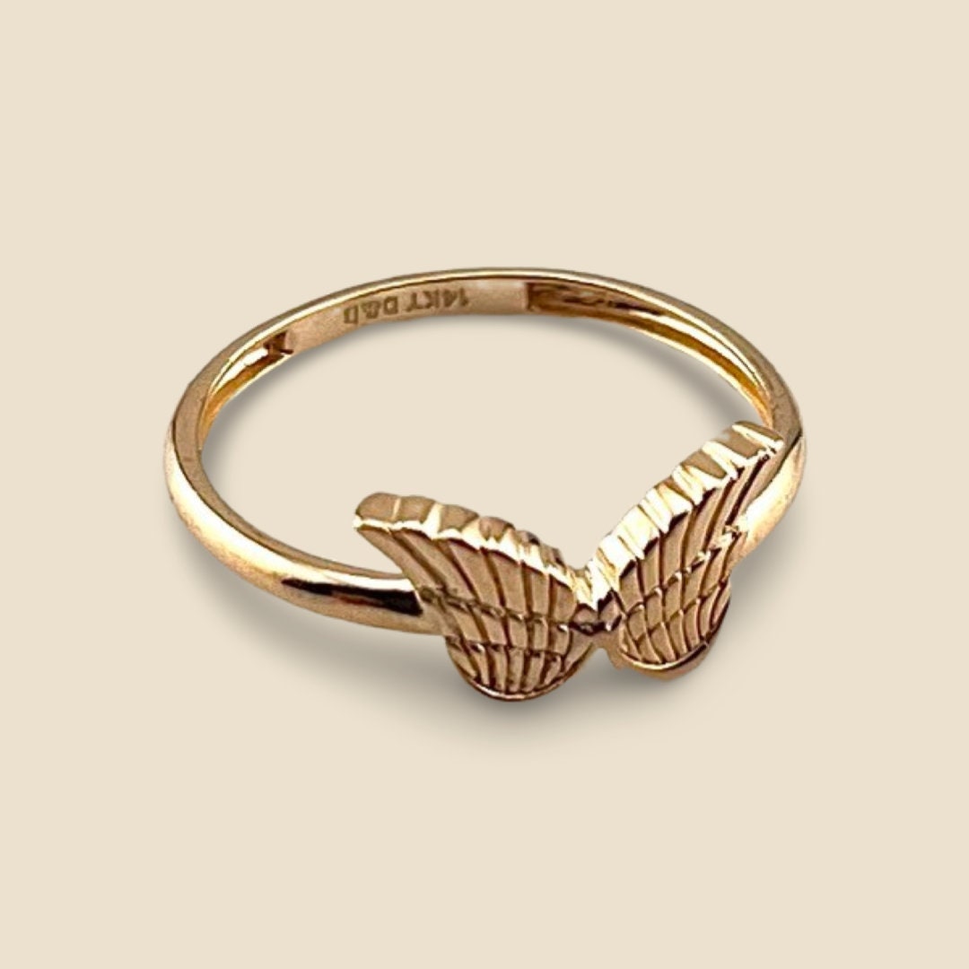 14k Solid Gold Wings Ring | Timeless Symbol of Freedom & Beauty ...
