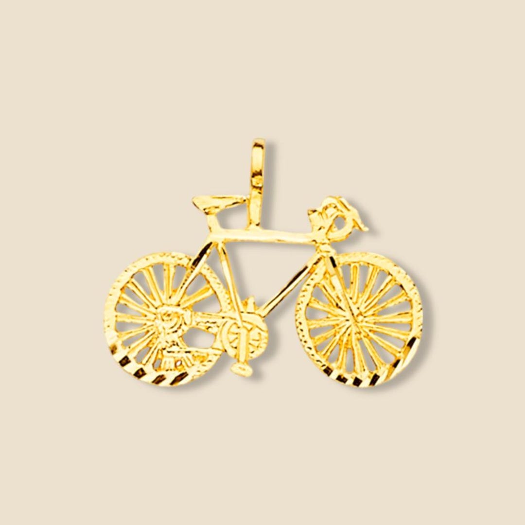14K Solid Gold Bicycle Charm | Cycling Pendant - Etsy