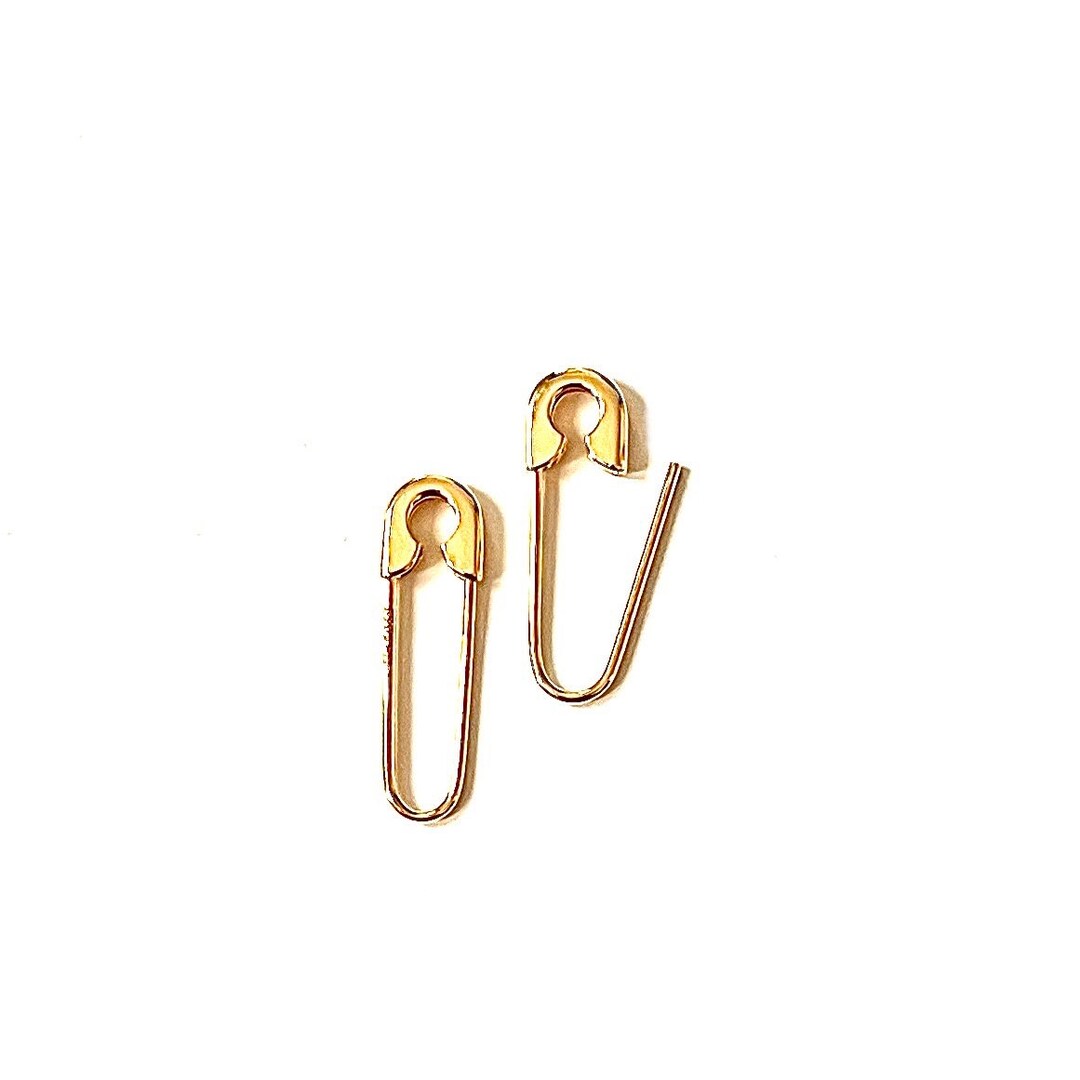 14k Real Gold Safety Pin Earrings Solid Gold Safety Pin Earrings ...