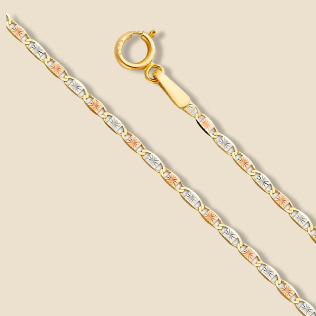 14k Solid Gold Tri-color Chain Necklace | Birthday Gift | Timeless Gold ...