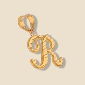 14k Solid Gold Initial R Charm | Birthday Gift | Letter R Pendant ...