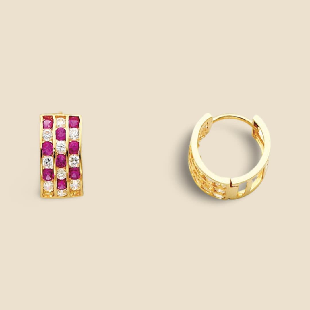 14k Real Gold Color CZ Channel Set Hoop Huggies Earrings | Trendy ...