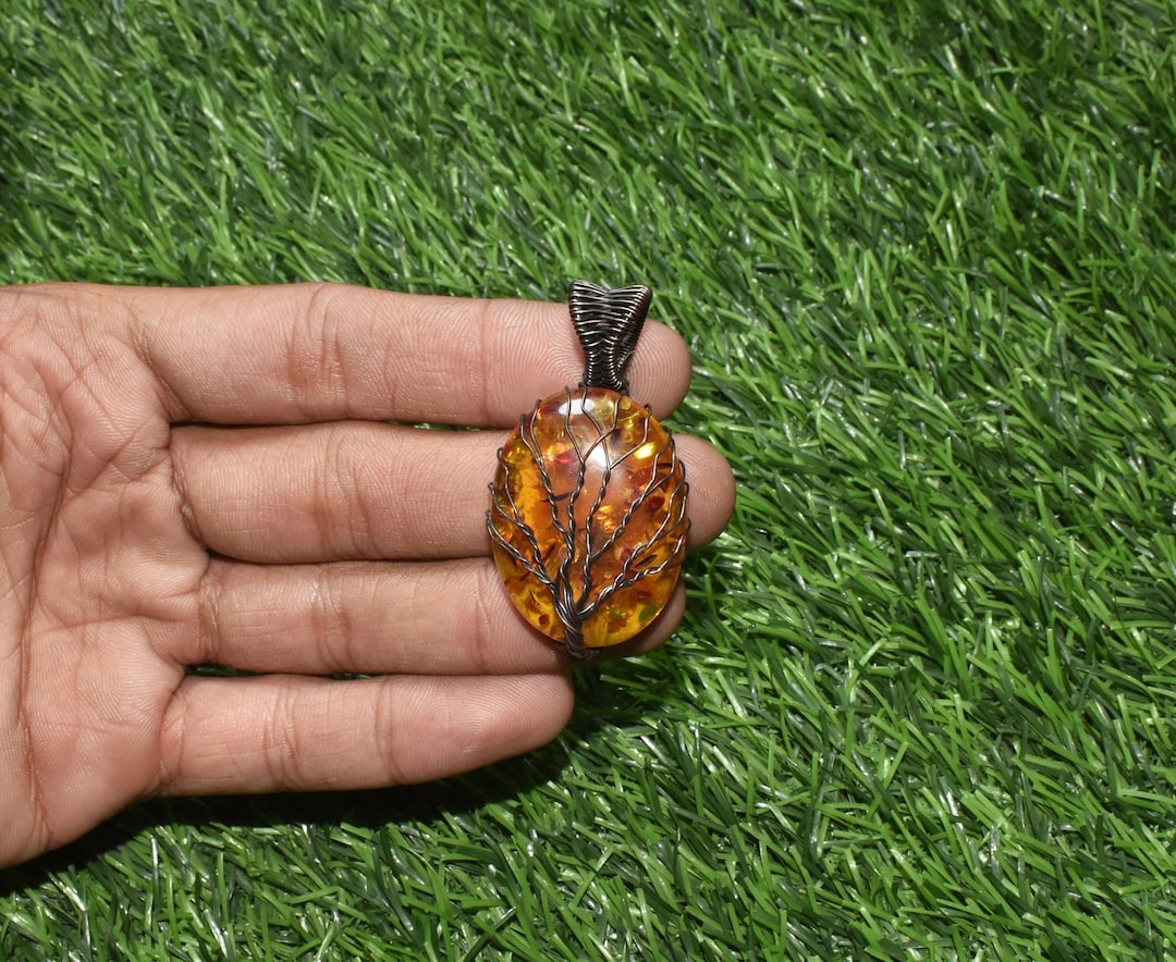 Amber Gemstone Tree of Life Copper Wire Wrapped Pendant Copper Pendant ...