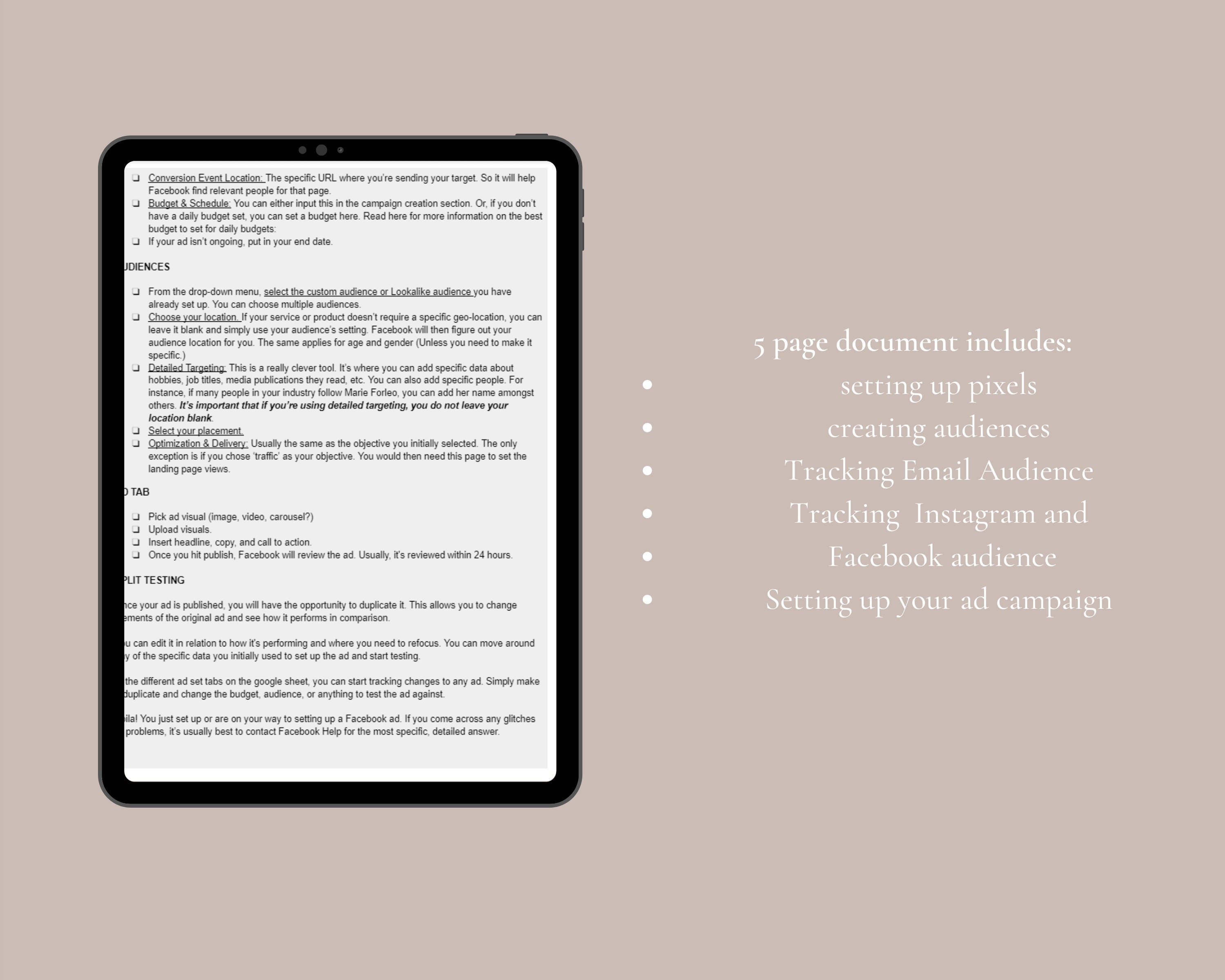 Facebook Ad Set up | Ad Checklist | Daily Ad Budget Tracker ...