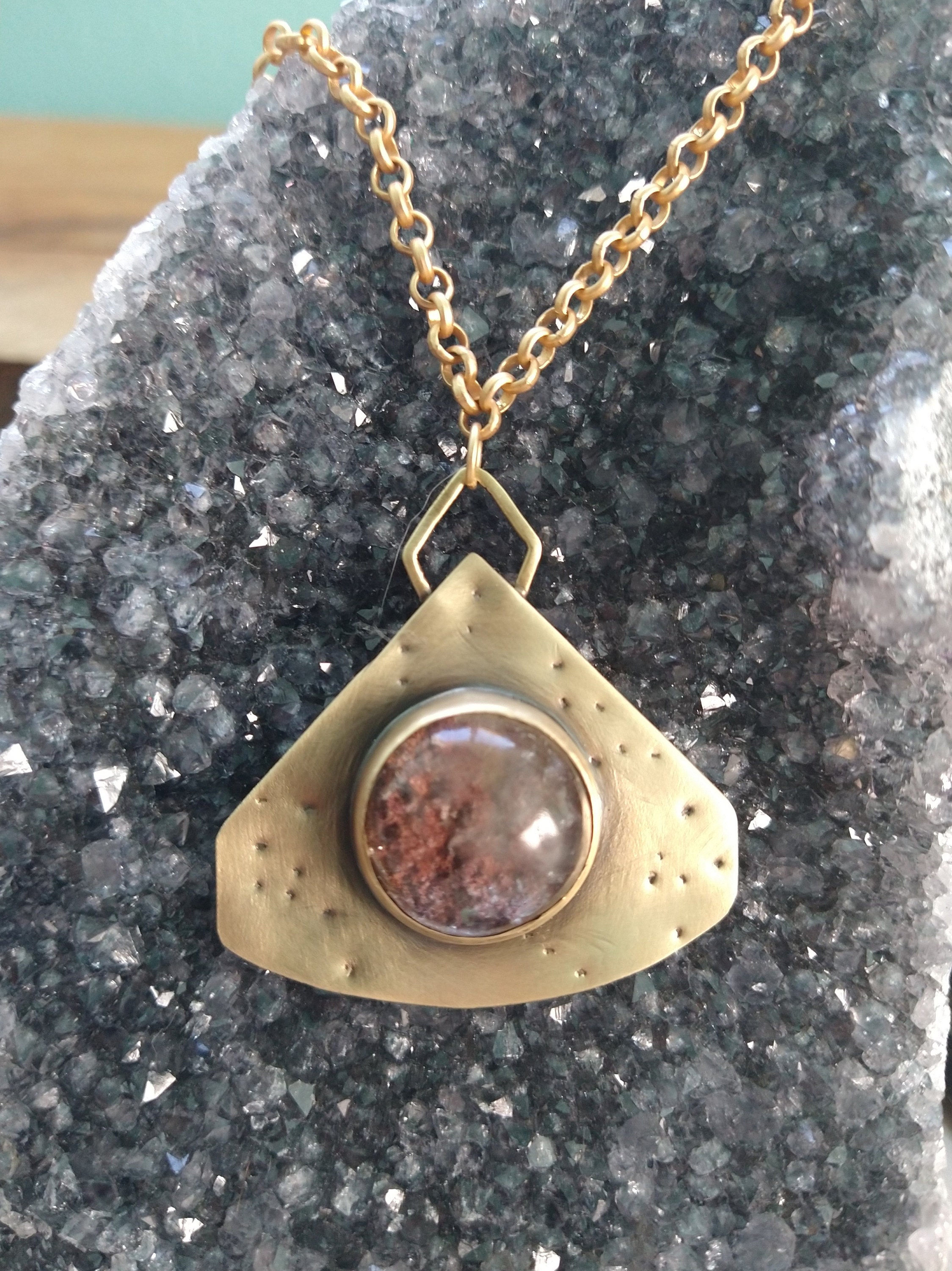 Alignment: Garden Quartz Gemstone Pendant Brass Necklace, Energetic ...