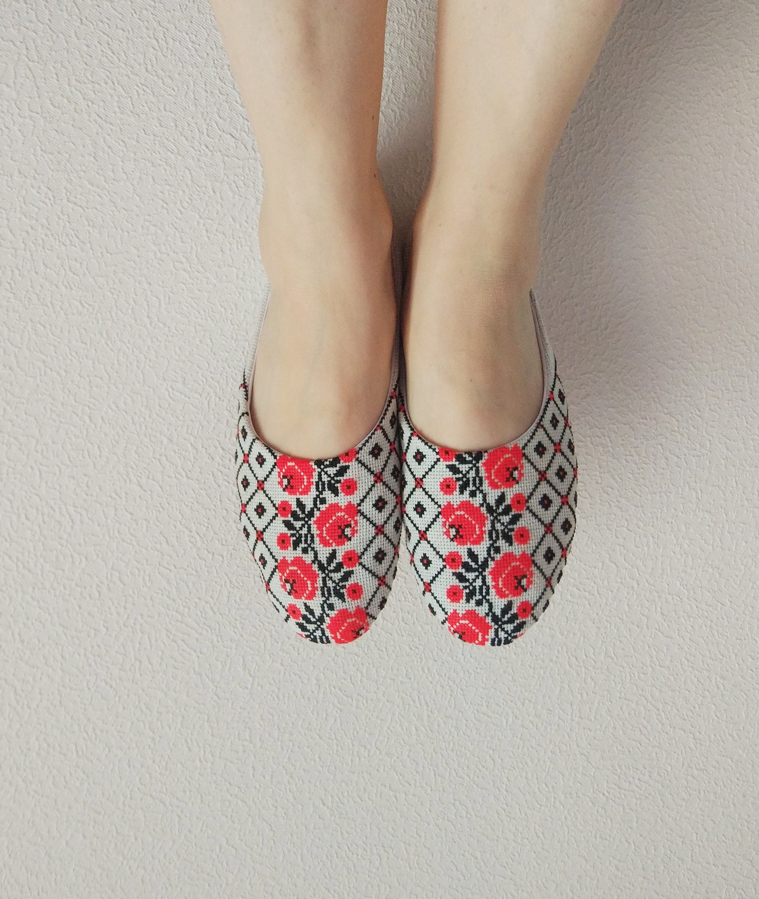 Linen House Elegant Slippers Ballet Slippers Hand Embroidery - Etsy UK