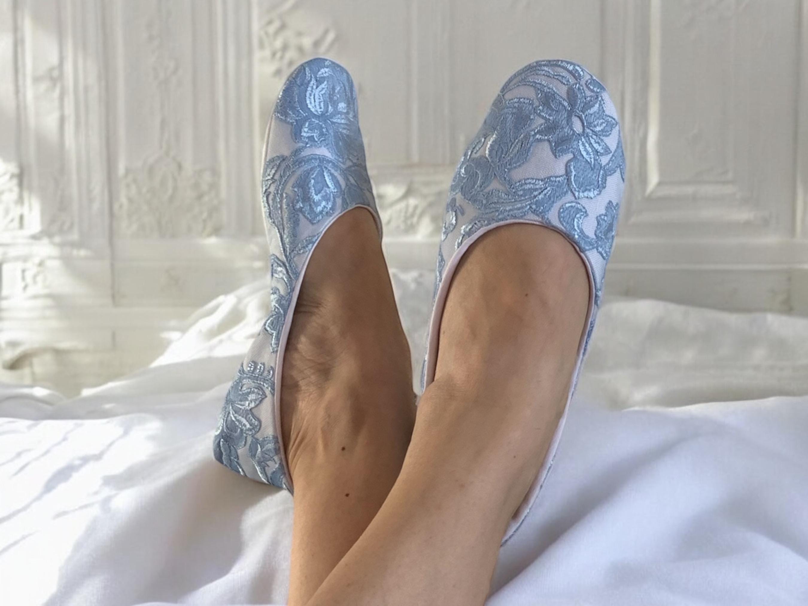 Blue Lace Handmade Wedding Ballet, Elegant Light Slippers for Home and ...