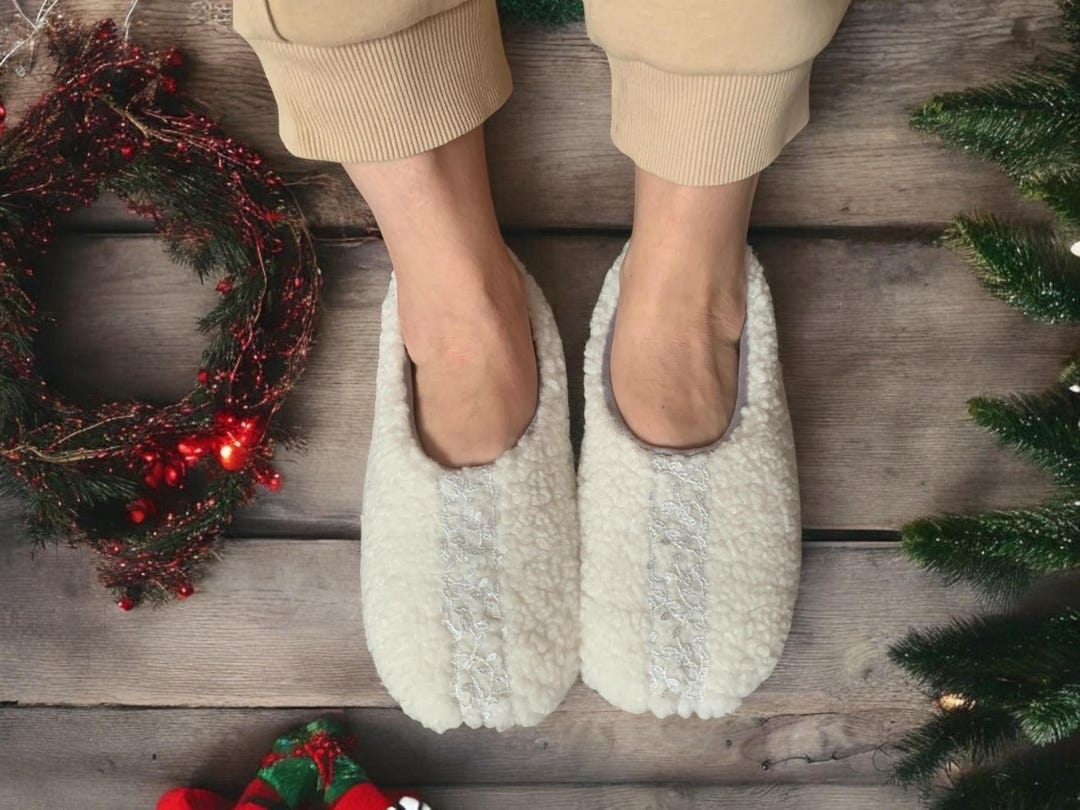 Faux Fur House Slippers: Handmade Sheepskin Insole Winter Shoes - Etsy