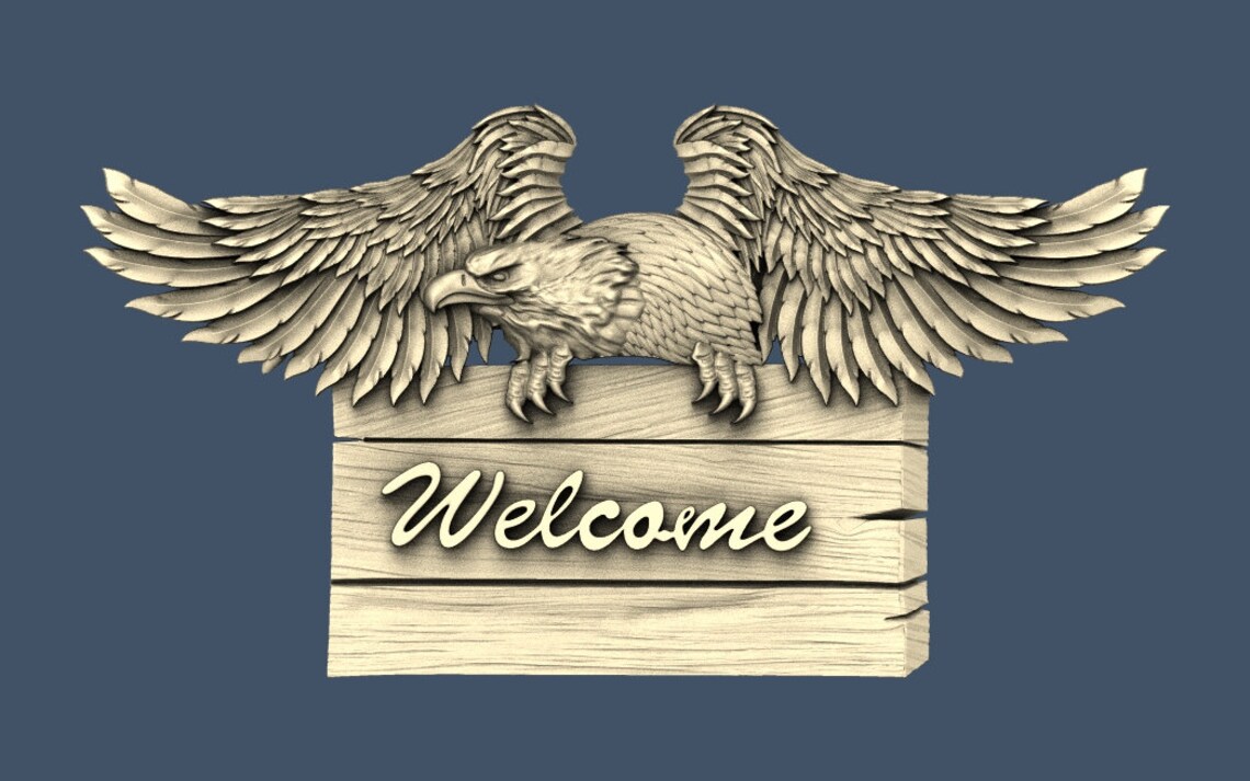 Welcome Sign Eagle Bird Animal 3D STL Model CNC Router Engraver Artcam ...