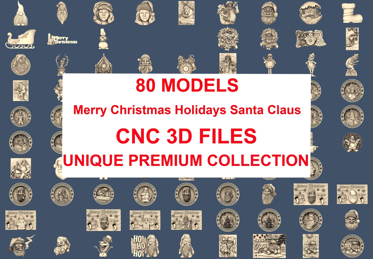80 Models Merry Christmas Holidays Santa Claus 3D STL Model for CNC ...