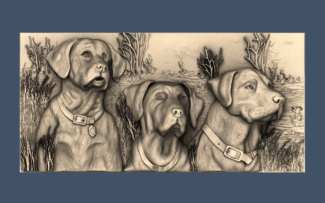 Three Dogs Hunting Animal STL Model CNC Router Engraver | Etsy