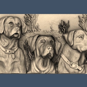 Three Dogs Hunting Animal STL Model CNC Router Engraver Artcam Aspire ...