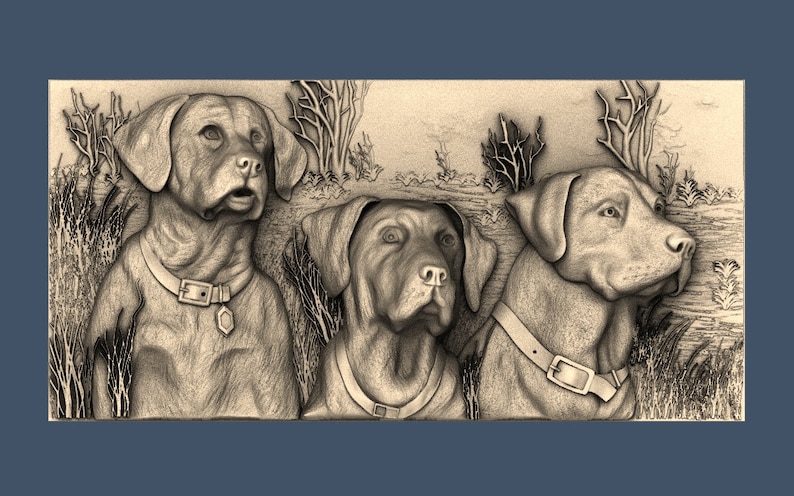 Three Dogs Hunting Animal STL Model CNC Router Engraver Artcam Aspire ...