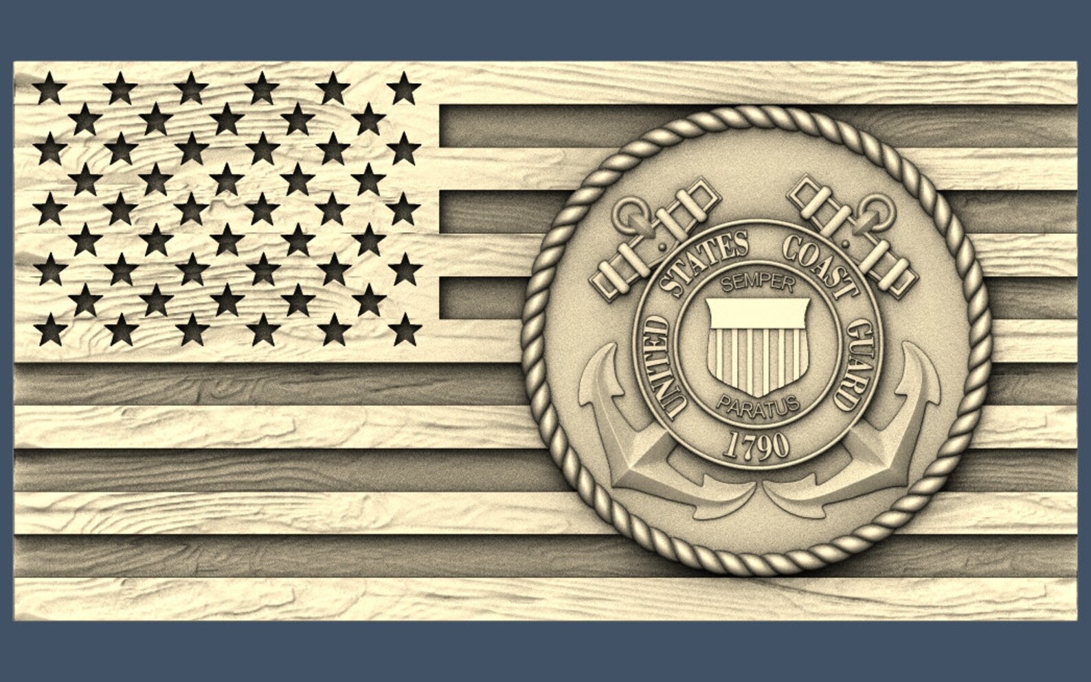 United States Coast Gurad American Flag 3D STL Model CNC Router ...