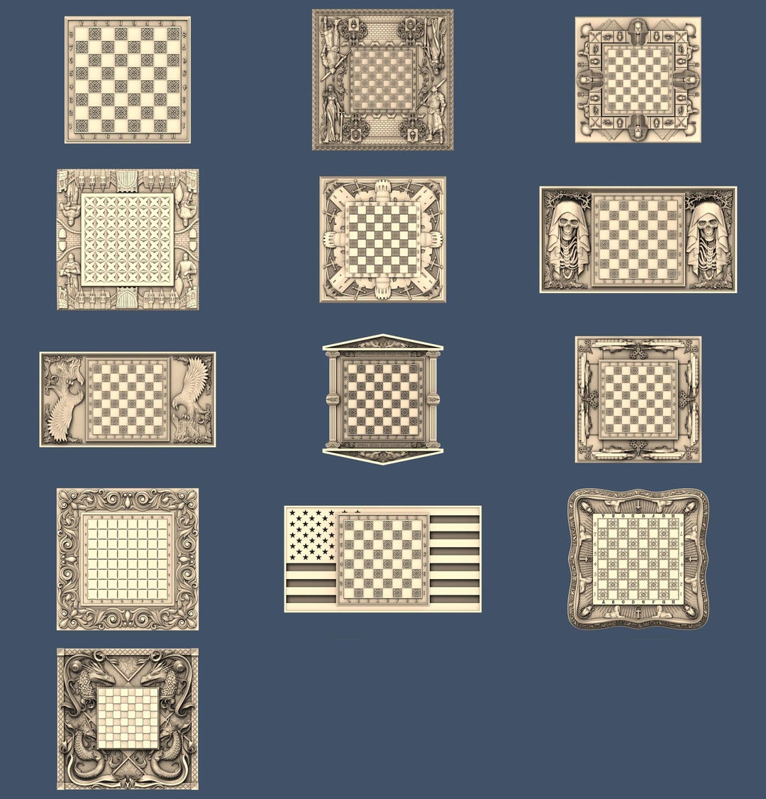 13 Pcs Chess Board Models 3D STL Model CNC Files Router Engraver Artcam ...