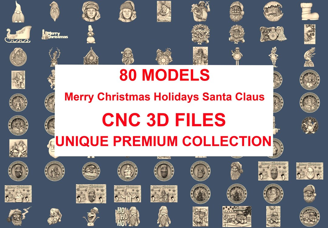 80 Models Merry Christmas Holidays Santa Claus 3D STL Model for CNC ...