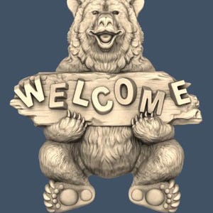 Bear Grizzly Animal Welcome Sign STL Model CNC Router Engraver Artcam ...