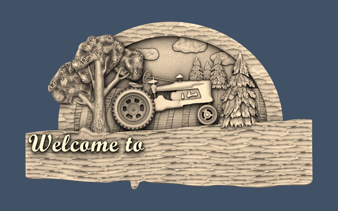 Welcome Sign Tractor 3D STL Model CNC Router Engraver Artcam Aspire CNC ...