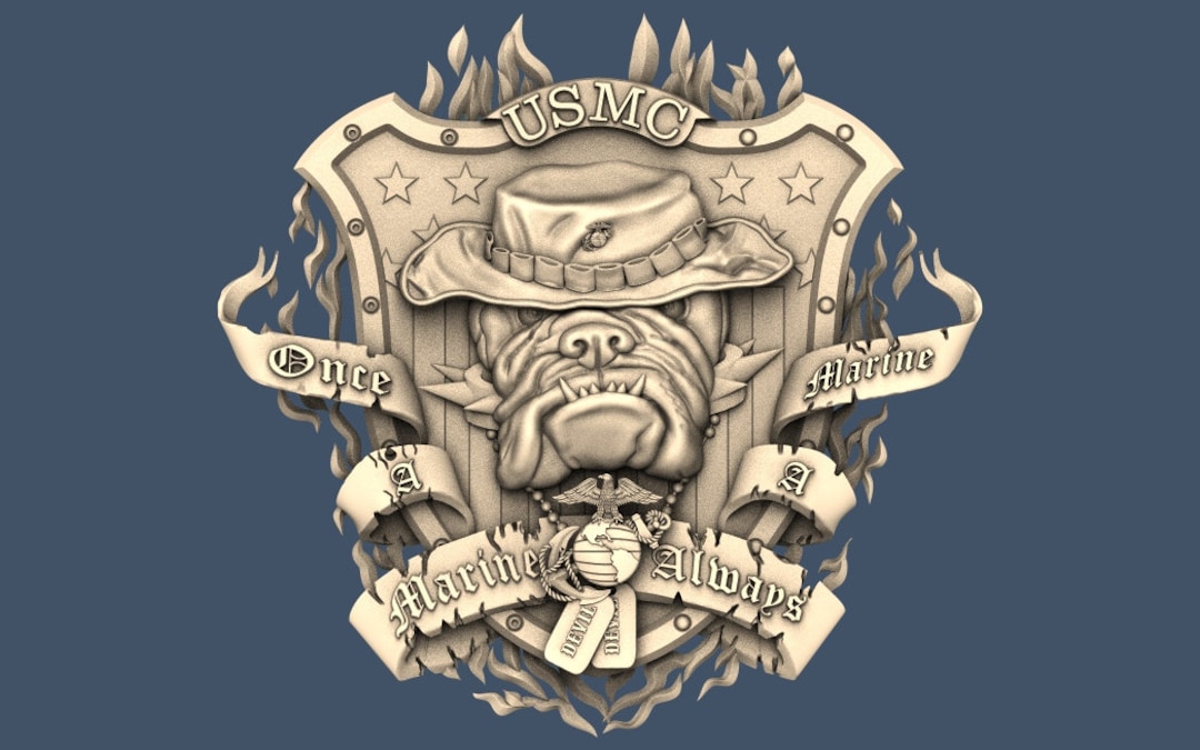 Bulldog Dog Once Marine a Marine Always STL Model CNC Router Engraver ...