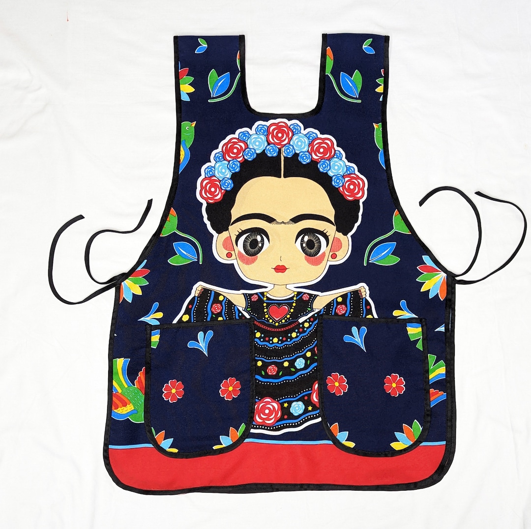 FRIDA KAHLO Kitchen Apron Fridita Mandil Playful NAVY Adult One Size ...