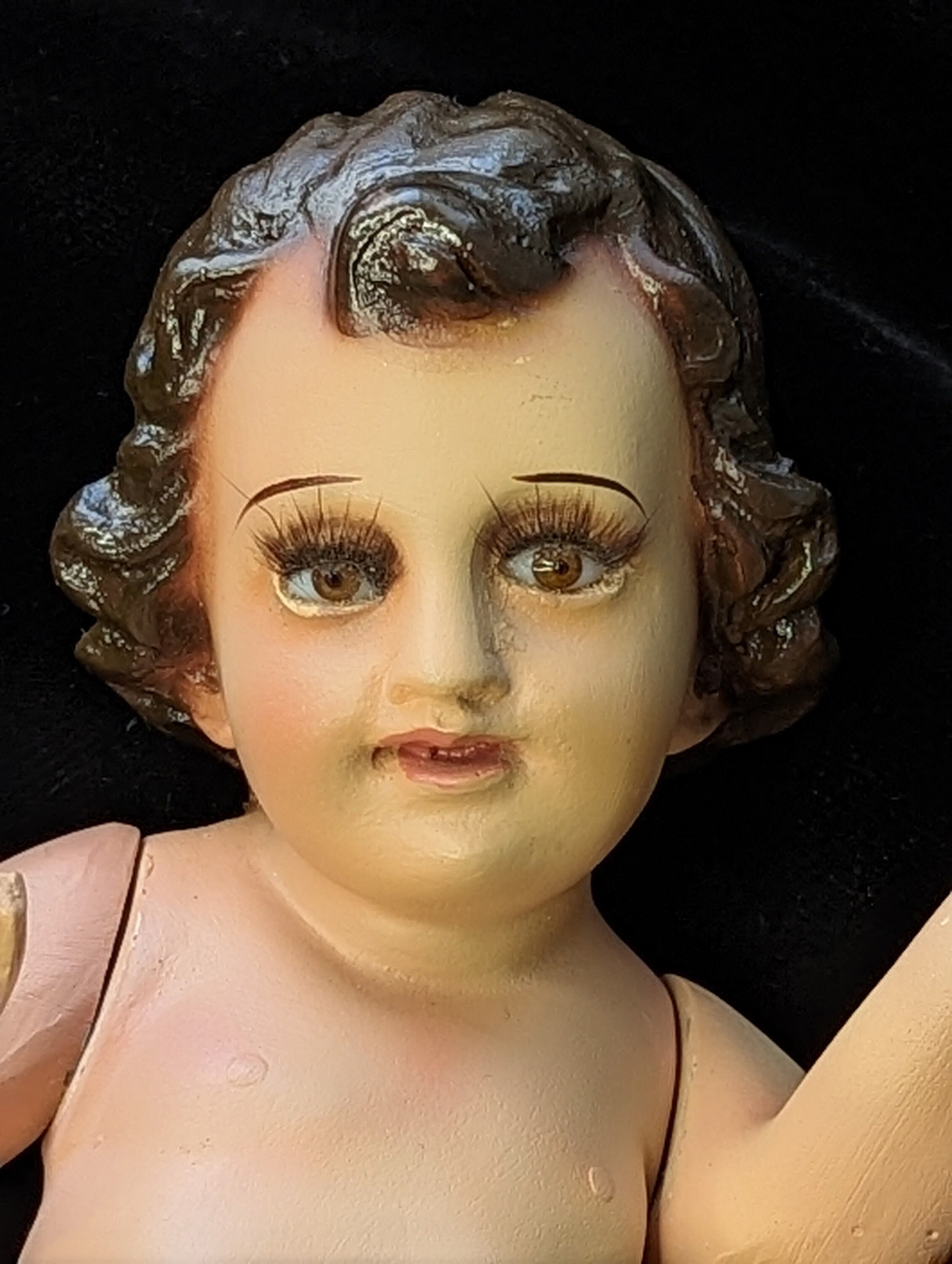 Resin Hand Painted BABY JESUS Jointed Arms Glossy Eyes & Real Lashes 8 ...