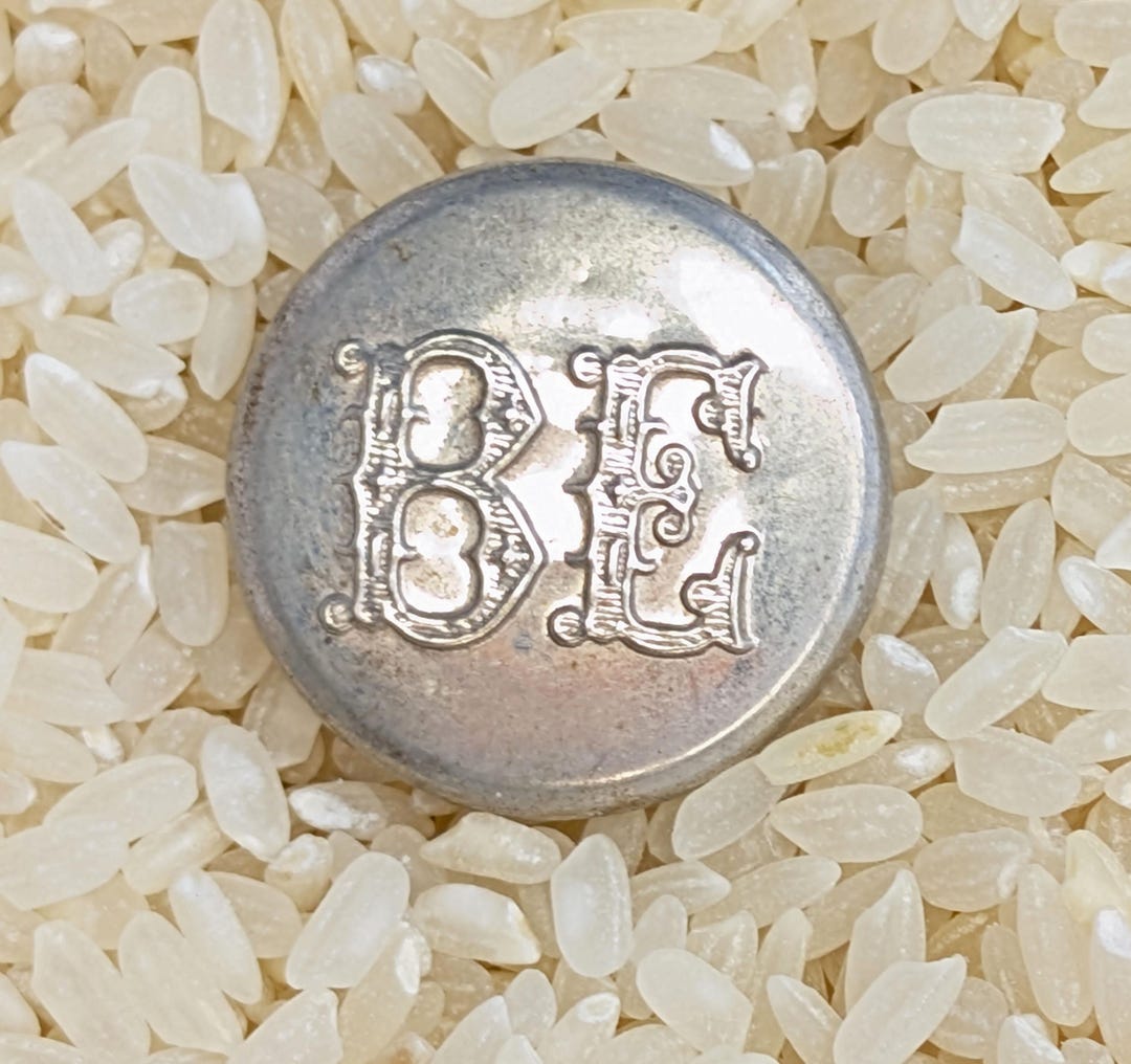 Antique Silver Metal Livery Lucas Saenz Madrid Button Initials B.E. .91 ...
