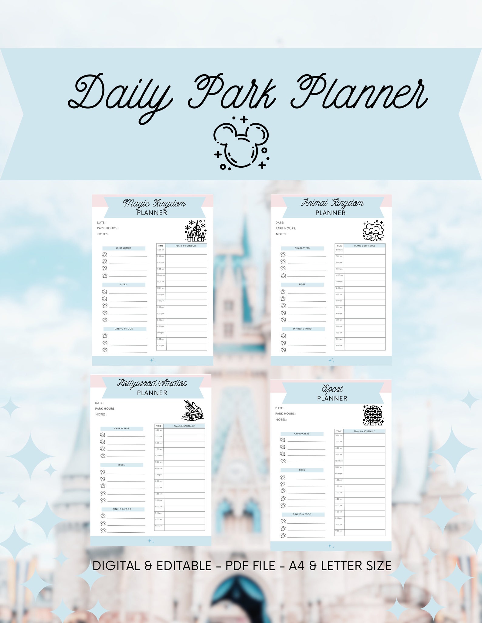 WDW Theme Park Planner Template, WDW Planning Editable Template, WDW ...