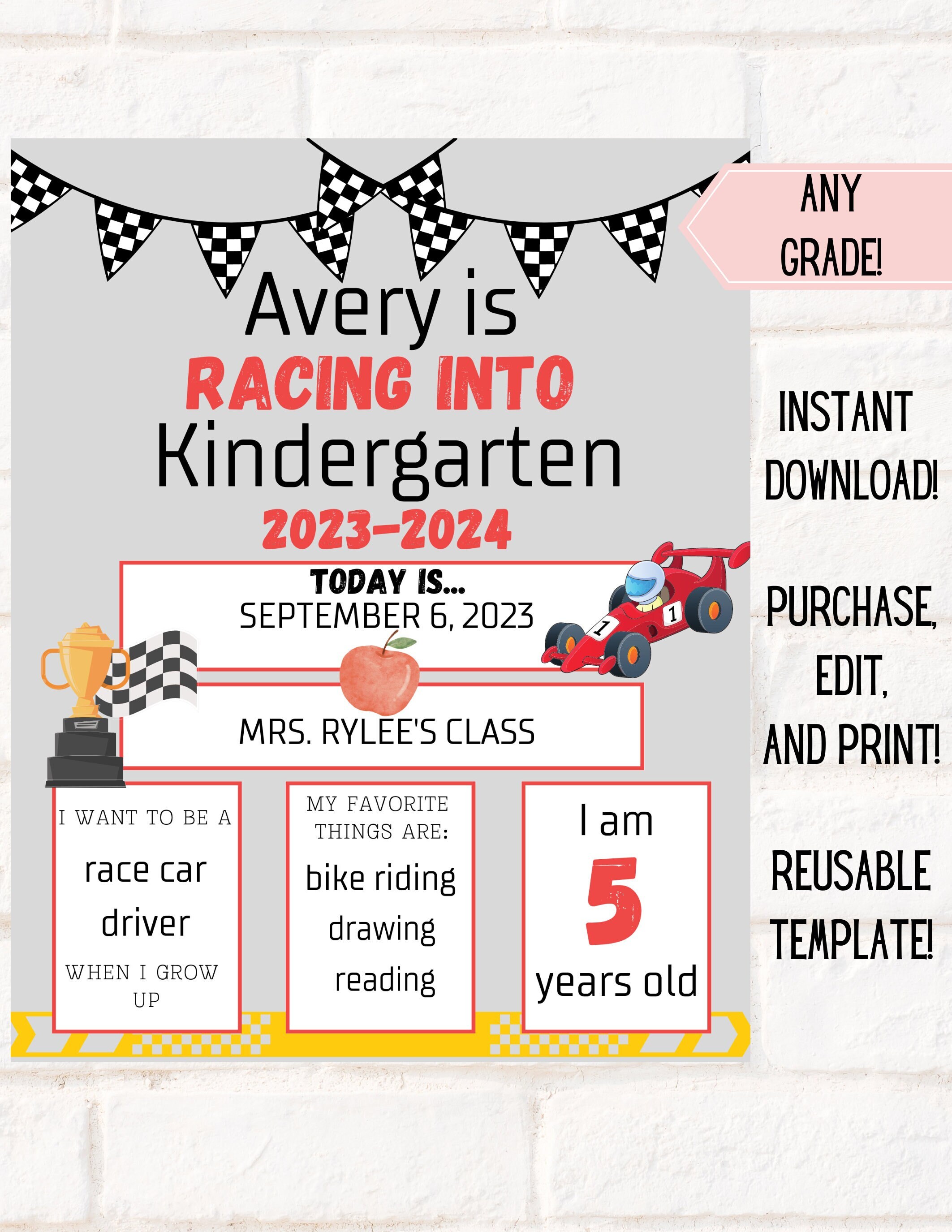 Editable First Day of School Printable Sign, Details Keepsake Photo ...