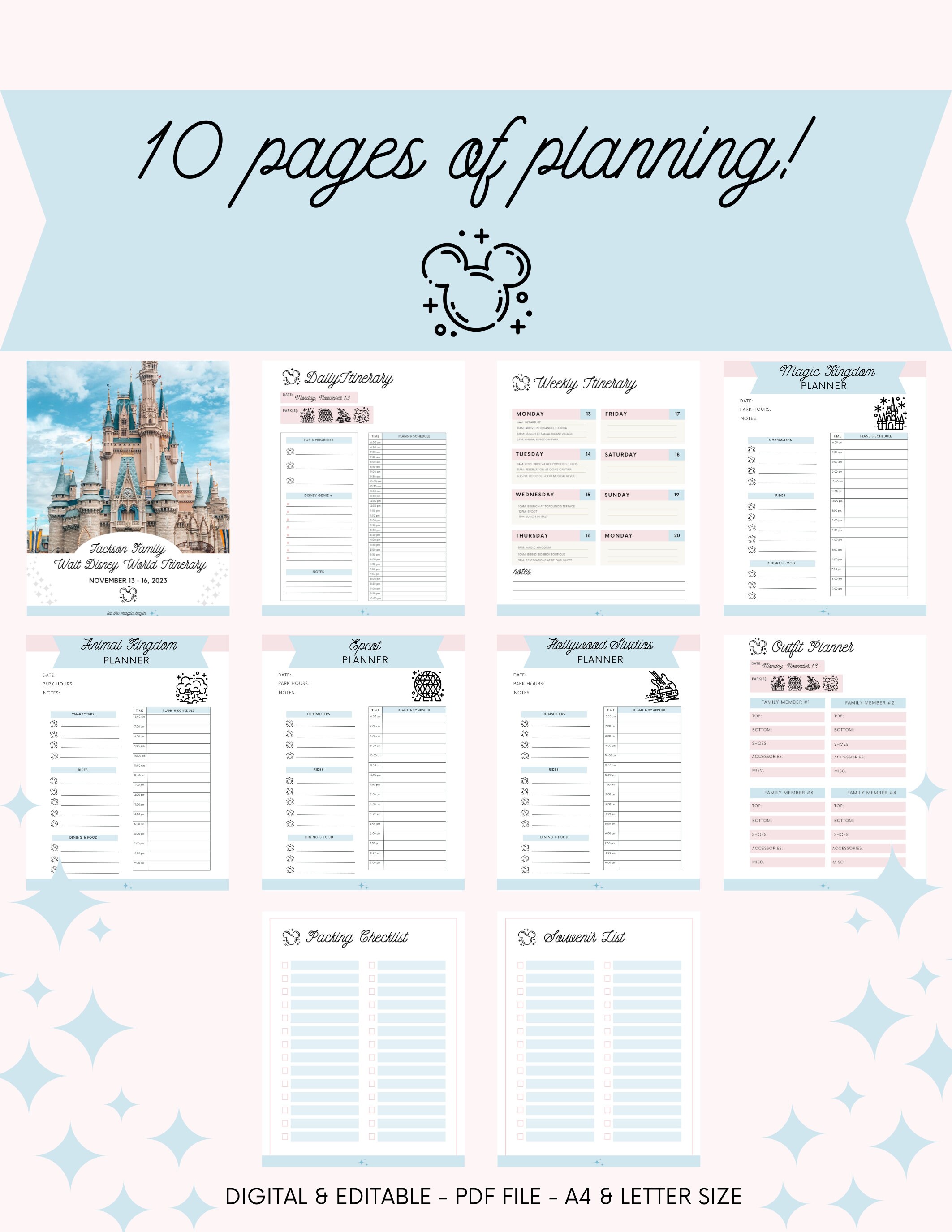 WDW Theme Park Planner Template, WDW Planning Editable Template, WDW ...