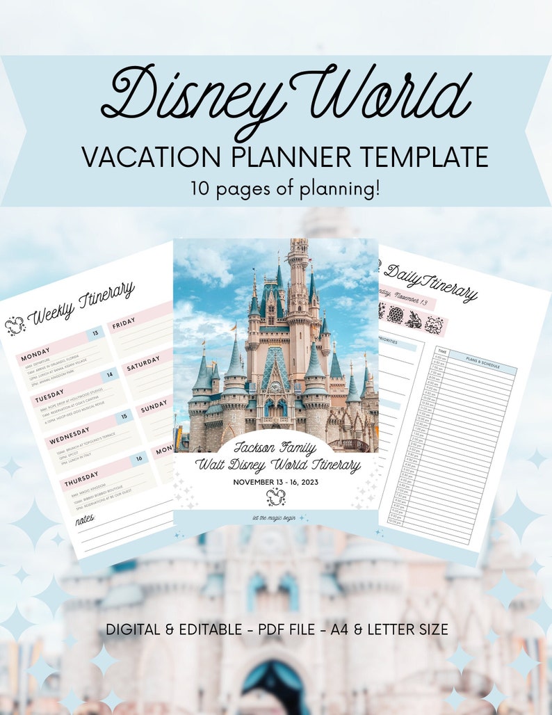 WDW Theme Park Planner Template, WDW Planning Editable Template, WDW ...