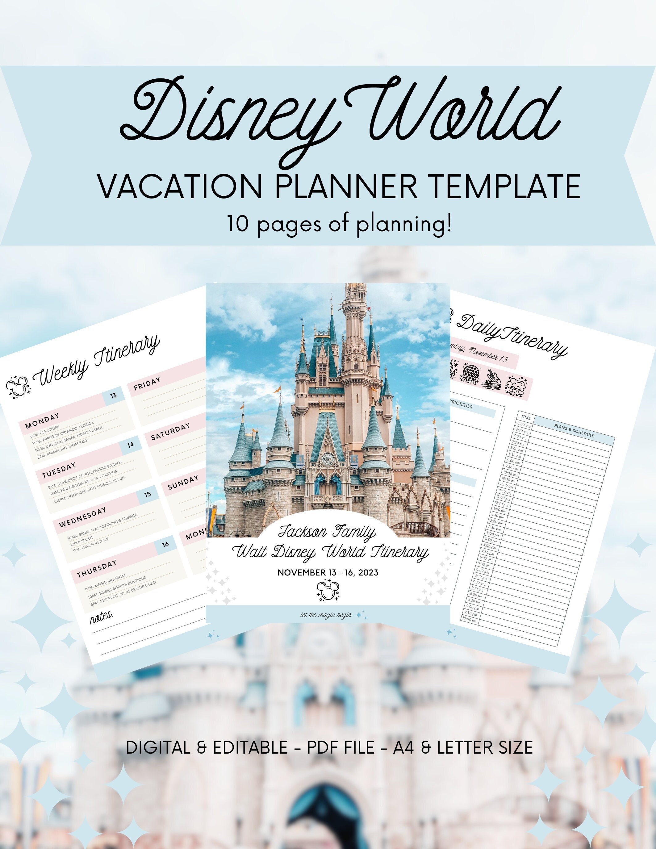 WDW Theme Park Planner Template, WDW Planning Editable Template, WDW ...