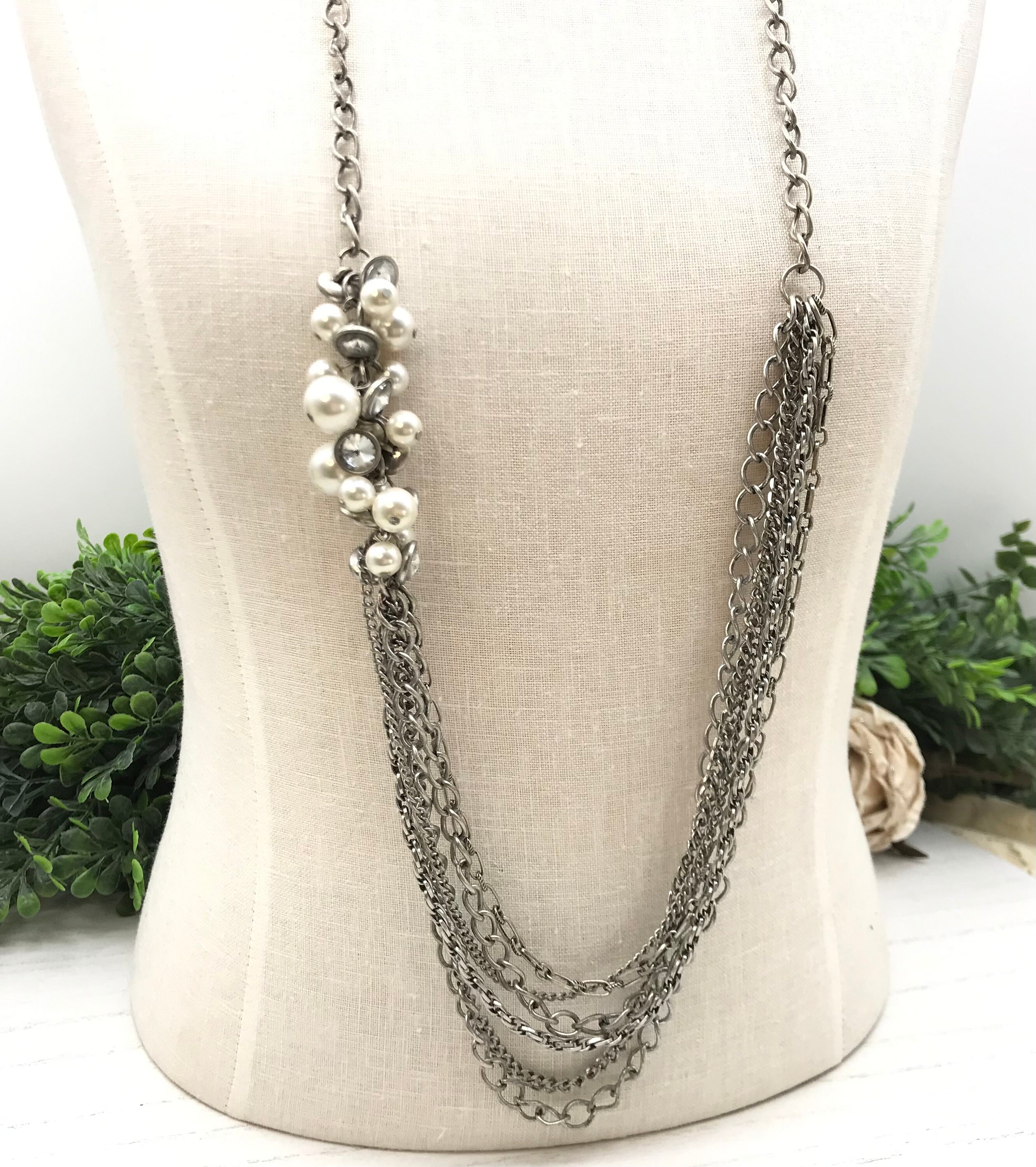 Vintage 3538 Necklace Silver Toned Chain With Faux Pearls Vintage 3538 Necklace Silver Toned Chain With Faux Pearls