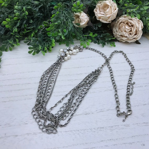 Vintage 3538 Necklace Silver Toned Chain With Faux Pearls Vintage 3538 Necklace Silver Toned Chain With Faux Pearls