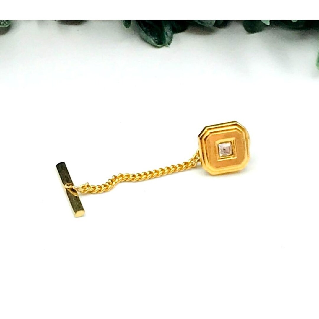 Gold-tone Tie Tack Pin With Chain & Square Crystal Accent - Etsy