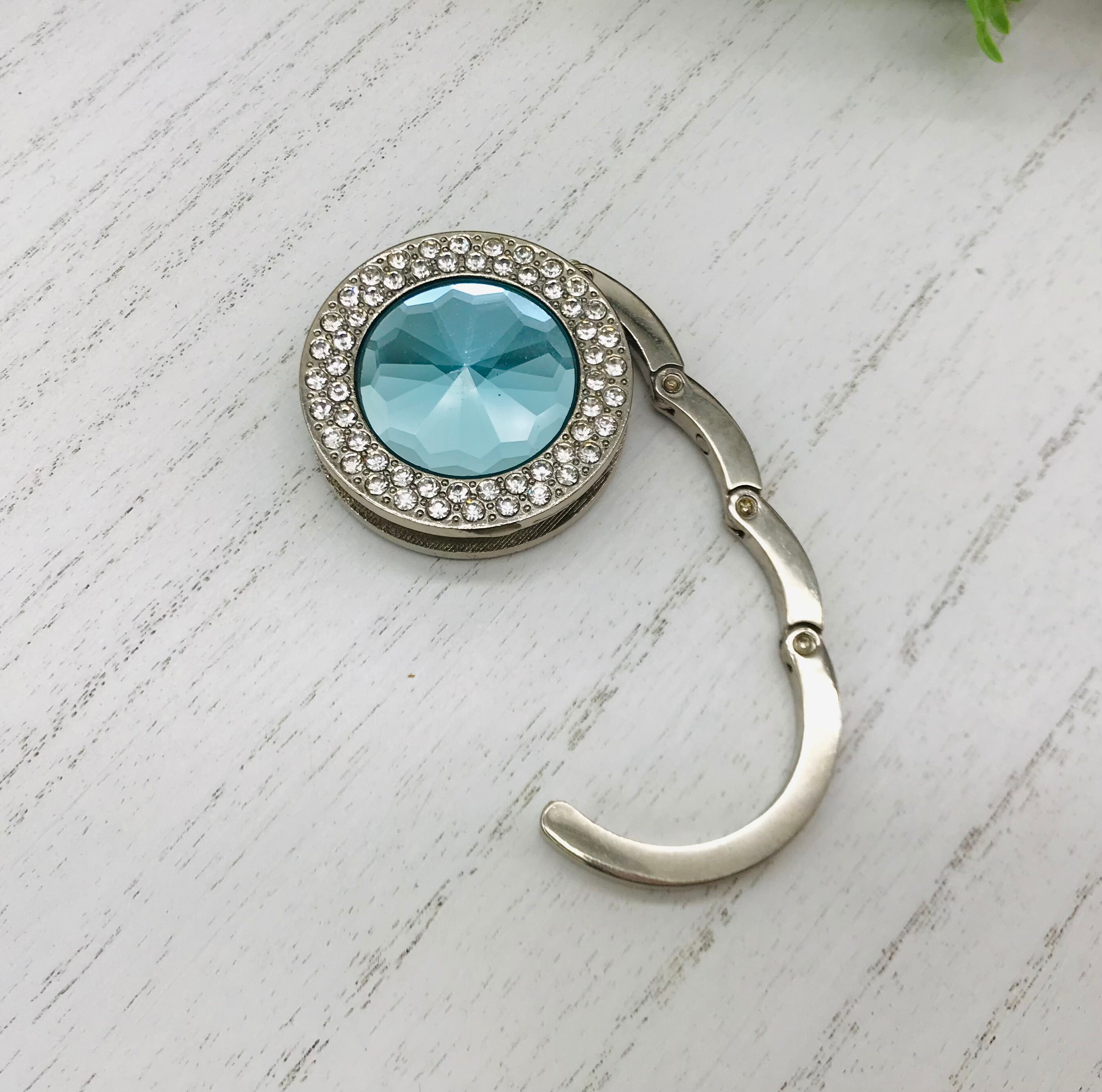 Vintage Purse Table Holder Silver Toned With Blue and Clear Rhinestones ...