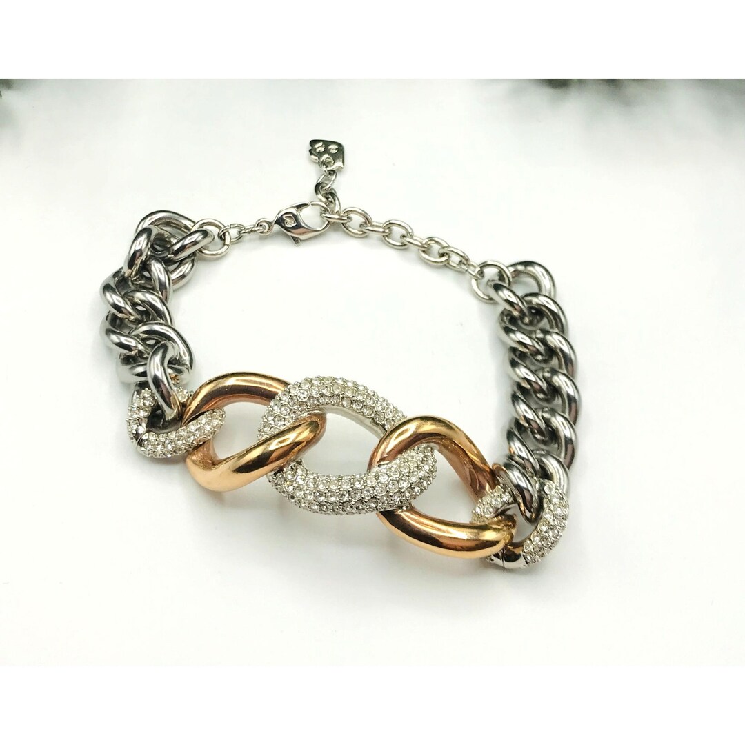 Bracelet Silver Gold Tone Chain Link Rhinestones by Swarovski 8 Length ...